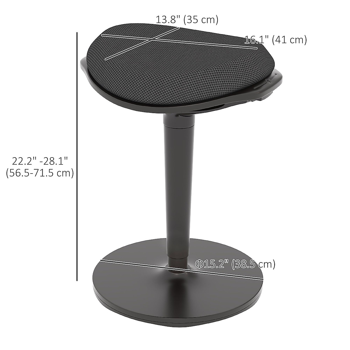 HOMCOM Standing Desk Chair, Ergonomic Backless Wobble Stool, Height Adjustable Tall Office Chair 22.2-28.1 Inches, Active Learning Stool for Office Desks, with Rocking Motion, Padded, Black