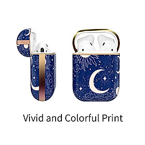 Berkin Arts Compatible with AirPods 1st Generation, AirPods 2nd Generation Cute Cover Protective Hard Case with Keychain with Sun Crescent Stars Funny Stylish Night Sky Fortune Telling