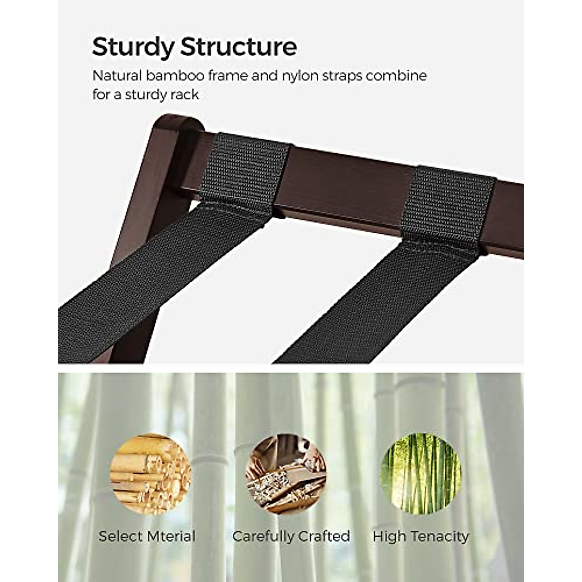 SONGMICS Luggage Rack, Folding Suitcase Stand with Storage Shelf, for Guest Room, Hotel, Bedroom, Heavy-Duty, Holds up to 131 lb, Chestnut Brown URLR007R01