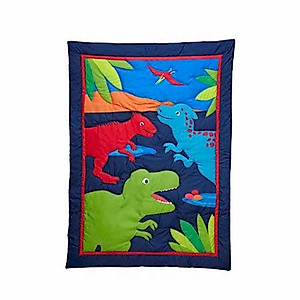 JUSTSWAG Monond SPPRANDOM Garanimals Dino-Mite Dinosaurs 4-Piece Toddler Bedding Set, Blue and Red Comforter Set for Boys