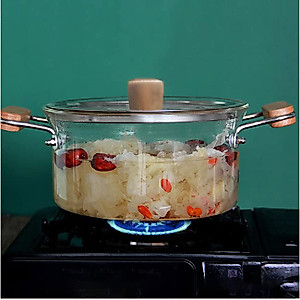 3QT Glass Cooking Pot 3L Glass Simmer Pot Compatible for Potpourri,Stove Top,Milk,Soup,Tea,Noodles,Microwave Cookware with Wooden Handle&Lid,Glass Saucepan with Cover,Heat-Resistant