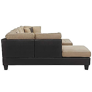 Casa AndreaMilano 3 Piece Microfiber and Faux Leather Sofa and Ottoman Set, 102" W, Large, Camel