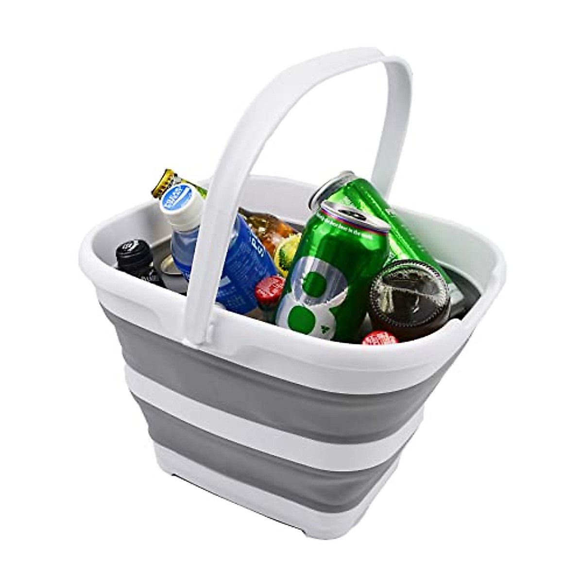 SAMMART 10L (2.6 Gallon) Collapsible Rectangular Handy Basket / Bucket (White/Grey, 1)