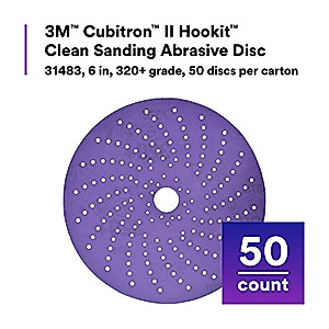 3M Cubitron II Hookit Clean Sanding Abrasive Disc 31374, 6 in, 180+ Grade, Pack of 50 Discs, Virtually Dust-Free, High Performance, Long Lasting, Multi-Hole Pattern, Feather Edging, Stock Removal