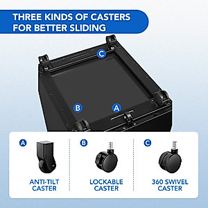 FLEXISPOT 3 Drawer File Cabinet for Home Office,Metal Mobile Filing Cabinet Under Desk Storage with Lock Keys,File Organizer Cabinet for Legal/Letter/A4 File,Fully Assembled Except Wheels,Black