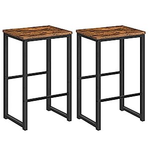 HOOBRO Bar Stools, Set of 2 Bar Chairs with Different Height Pedals, 25.6 Inch Tall, Black Steel Frame, for Living Room, Dining Room, Kitchen, Industrial Design, Rustic Brown BF34BY01G1