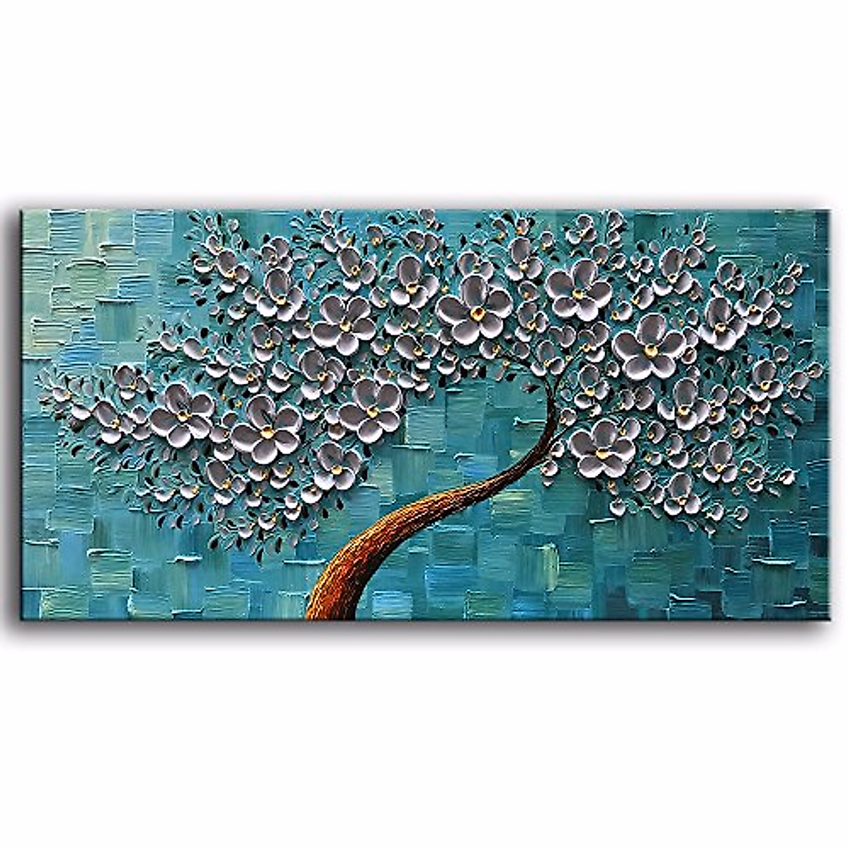 YaSheng Art - 100% hand painted Oil Painting On Canvas Texture Palette Knife silver Flowers Paintings Modern Home Decor Wall Art Painting 3D Abstract Artwork Paintings (20x40inch)