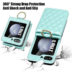 KSRIDOTE for Samsung Galaxy Z Flip 5 Case,Galaxy Z Flip 5 Phone Case Wallet with Card Holder & Ring Crossbody Wallet Case Luxury Gift for Women, Mint Green