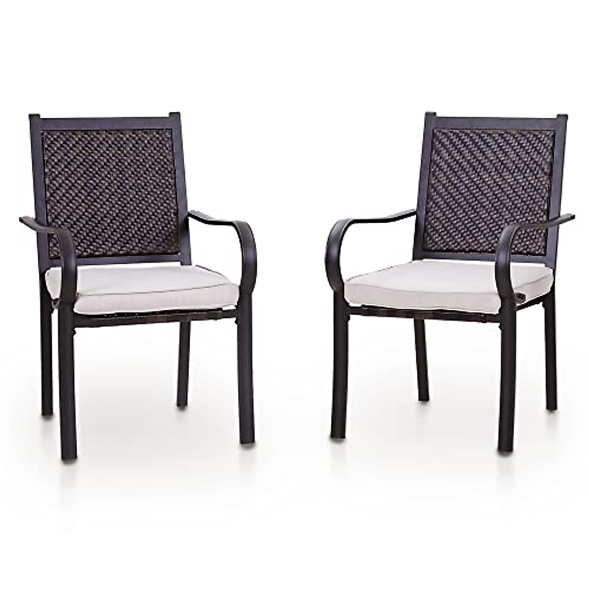 PHI VILLA Outdoor Rattan Dining Chairs Set of 2, Wicker Chairs with Removable Cushion & Metal Frame, for Patio, Deck, Yard, Porch