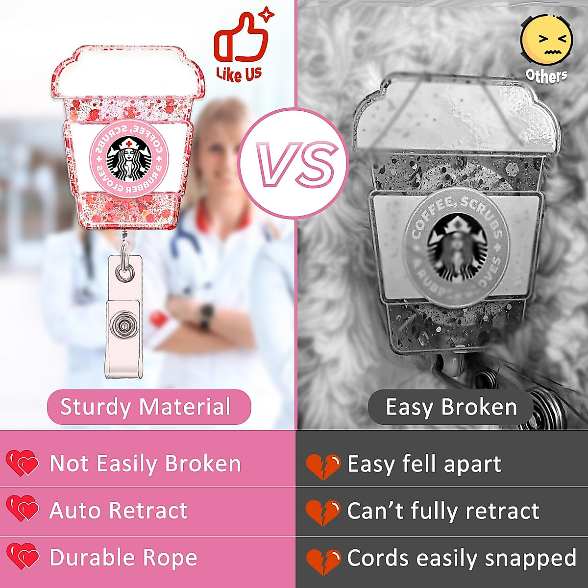 Badge Reel Retractable for Nurses, Cute ID Badge Holder with Alligator Clip for Students (Pink-1pc)