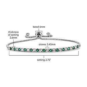 Tirafina Lab-Created Emerald and Lab-Created White Sapphire Adjustable Bolo Bracelet, Sterling Silver, Easy-On Easy-Off (6, 7 and 8 inch Wrist Size)