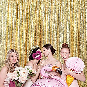JYFLZQ Light Gold Sequin Backdrop Curtains 10ft x 10ft 1 Panel Glitter Photo Booth Backdrops Sparkly Photography Background Drapes for Parties Wedding Bridal Showers