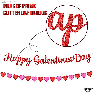 Glitter, Red Happy Galentines Day Banner - 2 Strings, No DIY | Happy Galentines Day Decorations | Galentines Day Party Favors for Be My Galentine Decor | Galentine's Day Decorations, Galentines Décor
