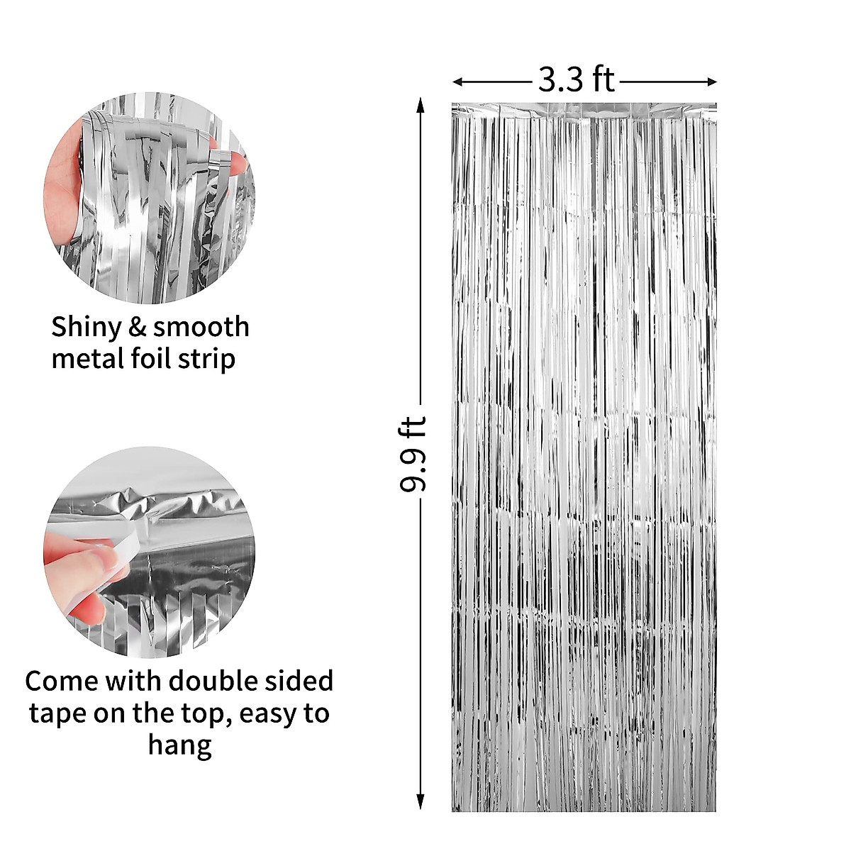 Crosize 2 Pack 3.3 x 9.9 ft Silver Foil Fringe Backdrop Curtain, Streamer Backdrop Curtains, Streamers Birthday Party Decorations, Tinsel Curtain for Parties, Photo Booth Backdrops, Party Décor