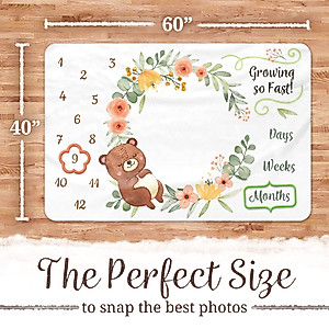 Milestone Blanket with 2 Placement Markers , Gender Neutral,Baby Monthly Milestone Blanket , Baby Growth Chart Blanket (60inx40in)