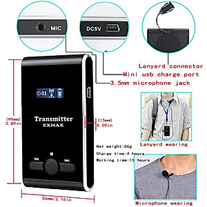 EXMAX® ATG-100T 195MHZ Wireless Tour Guide System Translator Headset Device Channel 99 Social Distancing Assisted Listening System for Churches Church Translation Meet (1 Transmitter 5 Receivers)