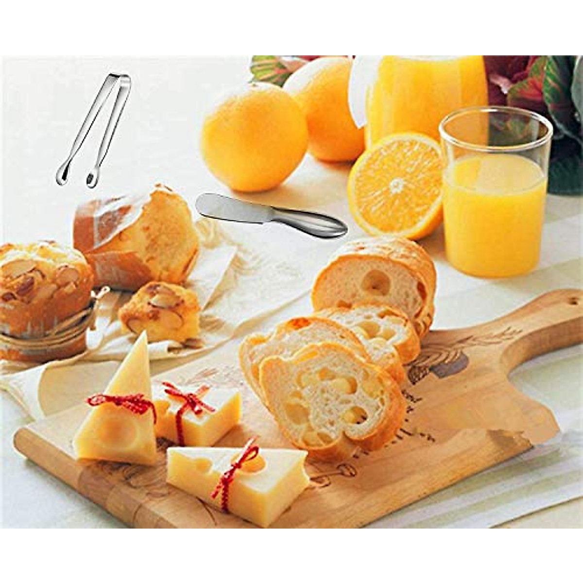 Linwnil Spreader Knife Set,6-Piece Cheese and Butter Spreader Knives,Mini Serving Tongs,Stainless Steel Multipurpose Butter Knives