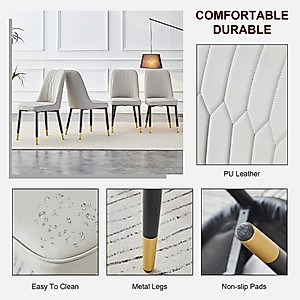 Dvasovio Dining Chairs Set of 4 with Pu Artificial Leather Backrest Cushions and Black Metal Legs, Suitable for Restaurants, Kitchens, and Dining Room. (Grey+PU Leather)