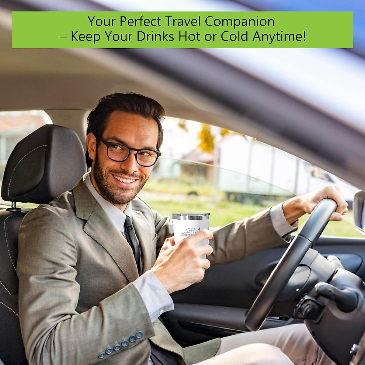 SCOACHA 30 oz Stainless Steel Double Wall Vacuum Insulated Travel Tumbler – Durable and Spill-Proof Lid – Perfect for On-the-Go, Work, and Outdoors. (White)