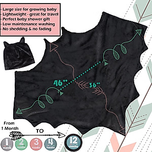 Bumba Kids Multi-Use Bat Blanket has a Monthly Baby Milestone Blanket Option and Plush Black Baby Hat with Ears, Baby Bat Swaddle Blanket, Black Baby Blanket, Black Swaddle Blanket, Goth Baby Stuff