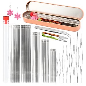 58 Pcs Beading Needles Set,50 Pcs Long Straight Beading Thread Needles, 8 Pcs Big Eye Beading Needles with Threader, Needle Bottle, Yarn Scissors,Tweezers for Bracelets and Jewelry Making