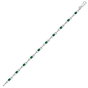 Emerald and Natural Diamond Double Bar Link Bracelet in .925 Sterling Silver
