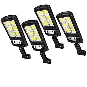 Led Solar Street Lights Outdoor, 4 Pack 120 Led Remote Control Solar Parking Lights Wireless Ip65 Motion Sensor Solar Security Wall Light with 3 Modes for Garden, Street, Deck, Yard, Garage, Patio