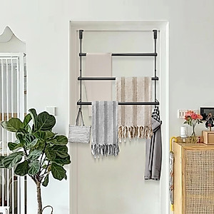 Livabber 3-Tier Over The Door Towel Rack, All Metal Towel Rack with Hooks for Door Hanging, Behind Door Towel Bar Towel Storage Holder for Bathroom Accessories, 22.83" L x 5.9" Wx 24.4" H (Black)