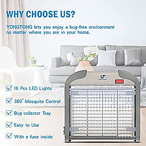 YONGTONG Fly Magnet Indoor High-Powered 3800V Electric Mosquito Killer, Pest Control Bug Zapper with 16 LED Lights for Moth, Wasp, Fly, Lamp for Households, Commercial Kitchen, Office, Restaurant (S)