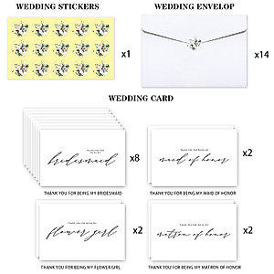 OJsensai (14 Pack) Thank You for Being My Bridesmaid Card Set, Bachelorette Party Card, Thankful Card for Bridesmaid, Wedding Ceremony Thank You Card With Matching Envelope