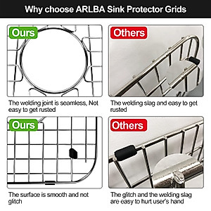 ARLBA 2 Pack 304 Stainless Steel Sink Protectors for Kitchen Sink W/Center Drain,13.62"x11.5"x1.25" Sink Grid Protection,Sink Grate Sink Rack for Bottom of Sink w/ 2Pack Sink Strainers