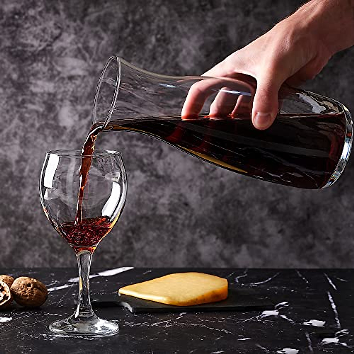 CRYSTALIA Glass Carafe with Lid, Drink Pitcher and Plastic Carafe Lid for Water Milk Iced Tea or Lemonade, Clear Glass Orange Juice Bottles for Mimosa Bar Supplies, Large Glass Container for Fridge