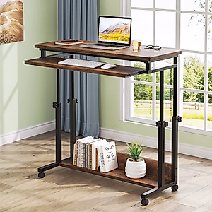 LITTLE TREE Small Portable Computer Desk Mobile Standing Table, Brown