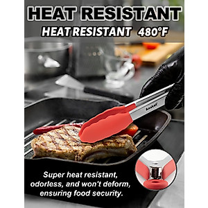 Anaeat Non-Stick Silicone Locking Tong Set of 3 - Stainless Steel 7", 9" and 12" Kitchen Food Tongs with Non-Slip Silicone Tips and Grip for Cooking, Baking and BBQ - Heat Resistant up to 480°F