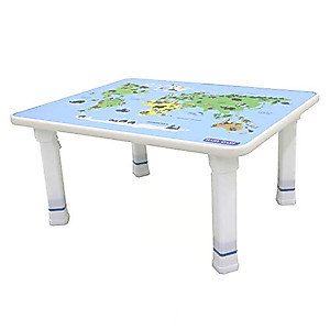 Baby Care Kids Folding Floor Table w/Adjustable Heights - for Play, Reading, and Snack Time and More (World Map)