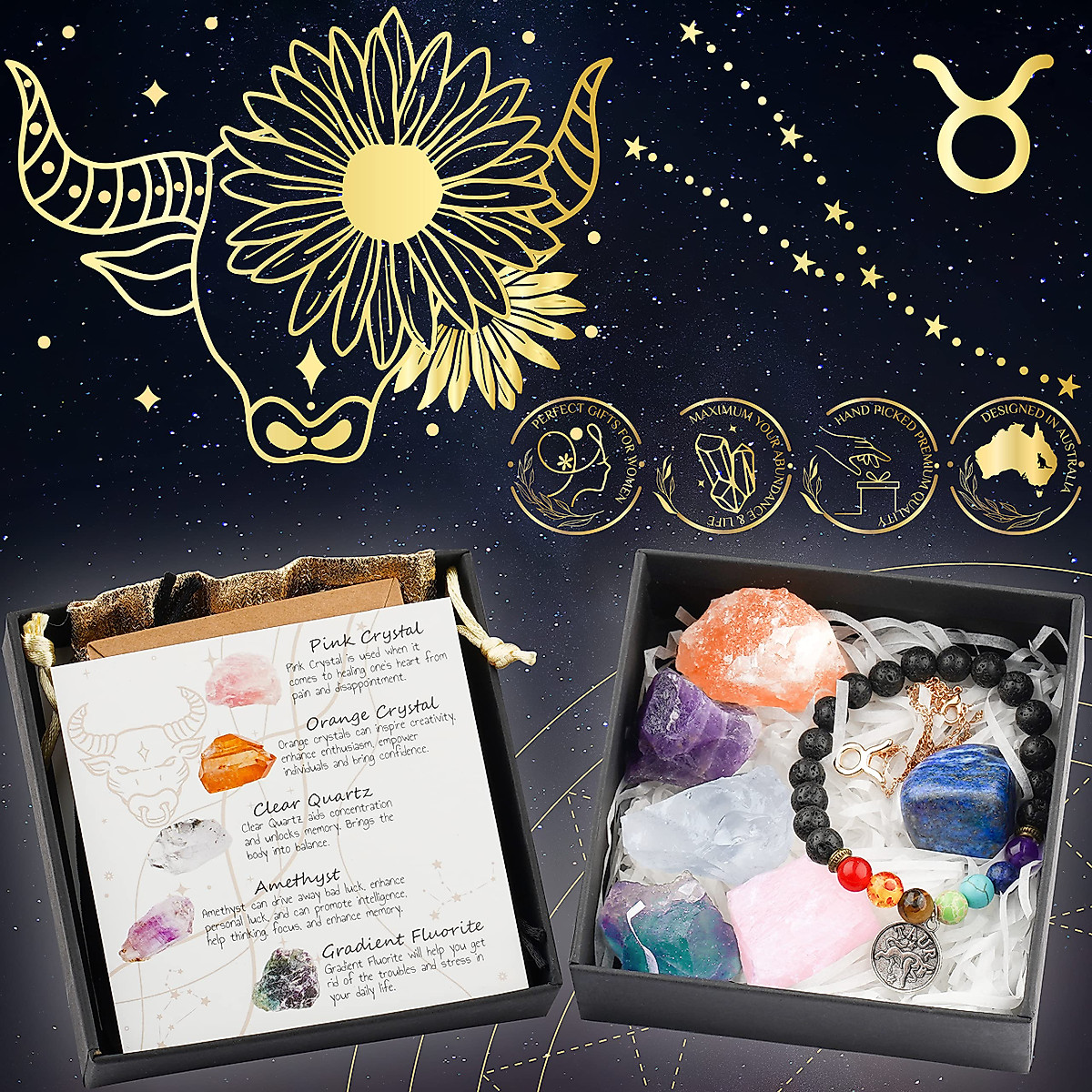Hihealer Zodiac Gifts for Women, Spiritual Gifts, Zodiac Gifts, Astrology Gifts for Women, Horoscope Gifts with Birthstone, Healing Stone Gifts, Unique Birthday Gifts for Women