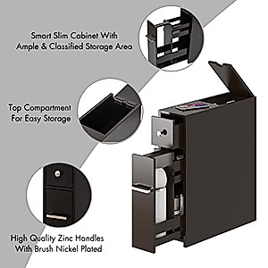 Spirich Home Slim Bathroom Storage Cabinet, Free Standing Toilet Paper Holder, Bathroom Cabinet Slide Out Drawer, Espresso