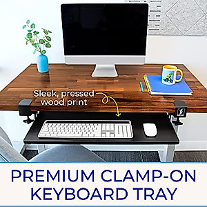 Stand Steady Premier Clamp-On Keyboard Tray | Extra Large 27-Inch Keyboard Shelf for Ergonomic Typing | Heavy Duty Wood Tray & Metal Frame | Sliding Desk Tray & Under Desk Drawer (Black) 