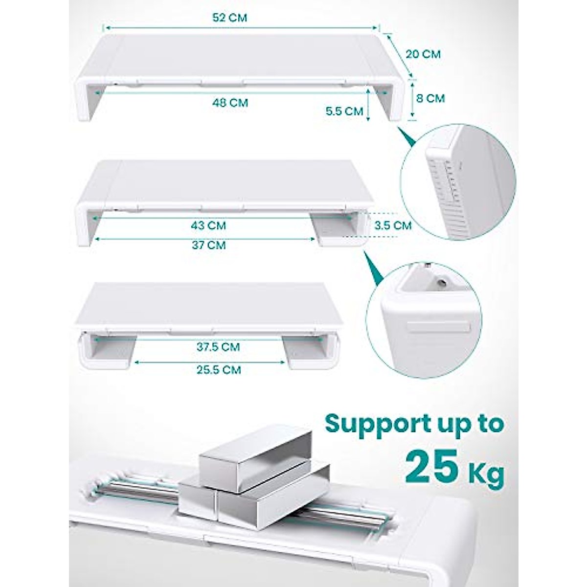 Monitor Stand Riser, Klearlook Foldable Computer Monitor Stand, Adjustable Computer Stand Desk Organizer with Storage Drawer, Tablet Phone Stand for Laptop PC Printer (White)