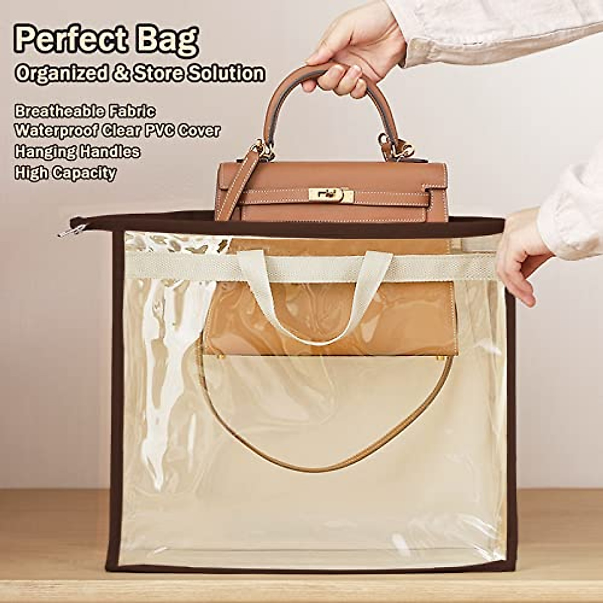 8 Pcs Purse Dust Bags For Storage, Clear Purse Organizer Storage For Closet, Handbag Organizer Storage For Closet, Hanging Bag Organizer With Zipper And Handles, S Hanging Hooks (L)