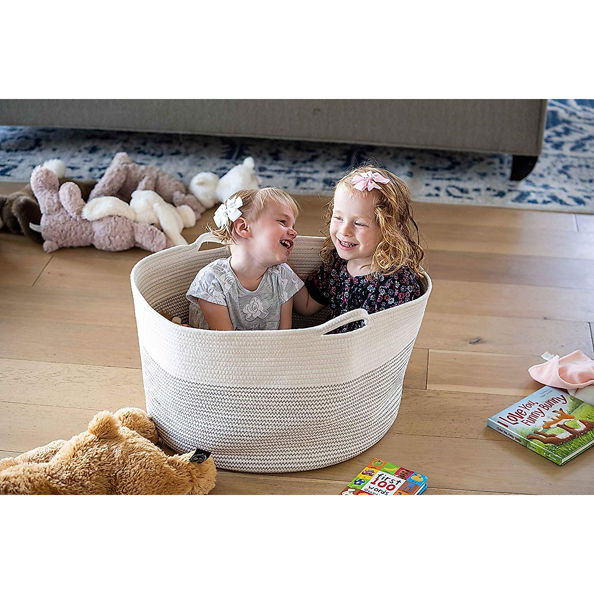 Little Hippo Baskets XXXL Large Cotton Rope Basket 22"x22"x14" Storage Basket, Woven Basket, Large Basket, Blanket Basket Living Room, Toy Basket, Baskets for Organizing, Kids Toy Storage Organizer