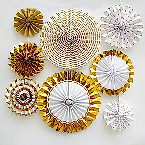 Party Paper Fans Gold Hanging Garland Glitter for Birthday Wedding Baby Shower Bridal Valentine's Day Girl's Decoration 8 Pack