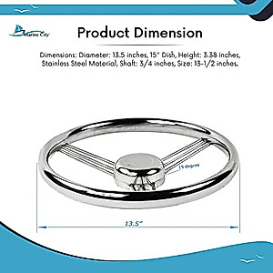 MARINE CITY 316 Grade Stainless Steel Polished Steering Wheel 15 Degree Dish 9 Spokes 13-1/2 Inches for Boats Yachts Ships (Pack of 1)