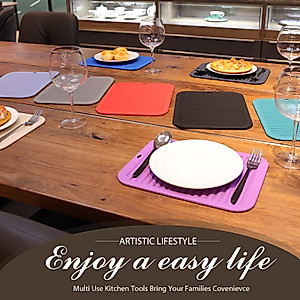 Breeze Touch Silicone Trivet Mats for Hot Dishes, 4 Pack Pot Holders for Kitchen Trivets for Hot Pots and Pans, Heat Resistant Non-Slip Hot Pads for Jar Opener Spoon Holder Counter, 9"x12" Blue