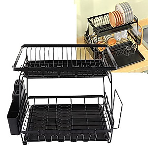 Jeanoko Dish Drying Rack, Black Dish Racks 2 Tier Rust Prevention for Kitchen