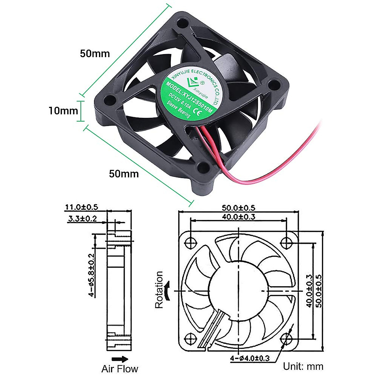 2 PCS 50mm 12V Cooling Fan, Icstation 0.08A 5010 5012 DC Silent Brushless Long Life Computer Fan for 3D Printer PC Computer Case Fan, 4200 RPM High 11.89 CFM