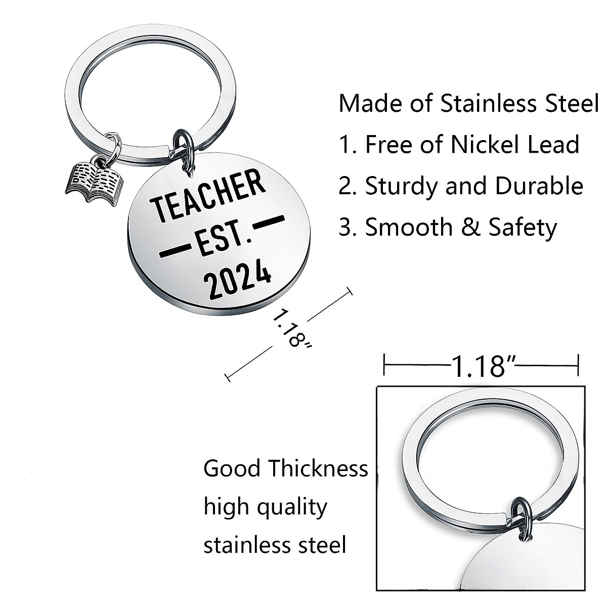 Teacher Est 2024 Keychain Teacher Graduation Gifts New Teacher Gifts Future Teacher Gifts Jewelry Appreciation Gifts (Silver)