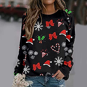 Christmas Shirts for Women Women Crop top Ugly Xmas Crewneck Christmas Tree Print Leopard Tunic Pullover Sweater Lapel Work Office Women’s Clothes Women Halloween Costumes Xmas Plaid Tree Color Block