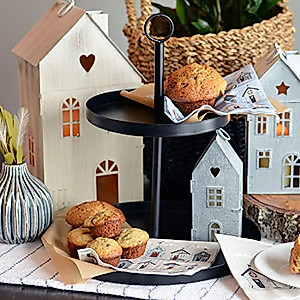 Round 2 Tier Stand, Cake Display Trays, Modern Scandinavian Style, Black, Metal, Loop Handle, 11.75 D x 12.5 H inches, 1.75 lbs.