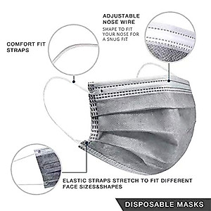 100pcs Disposable Gray Mask,3-Ply Face Masks with Earloops Mouth Shield
